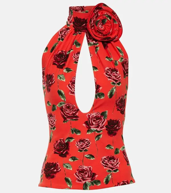 Magda Butrym Floral Appliqué Cutout Halterneck Top