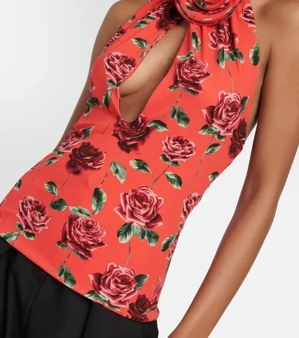 Magda Butrym Floral Appliqué Cutout Halterneck Top