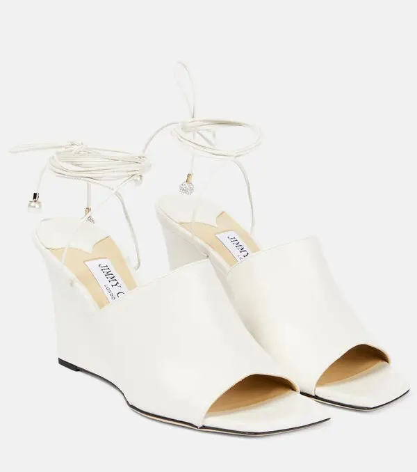 JIMMY CHOO Elyna Leather Wedge Sandals - Neutrals