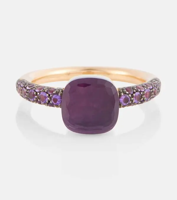 Pomellato Nudo Petit Rose And White Gold Ring With Amethyst And Jade - Purple