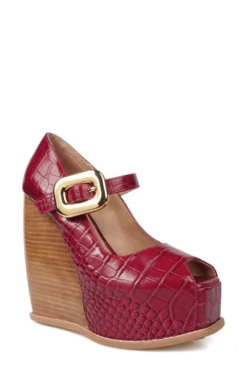 ZIGI Philipah Peep Toe Platform Wedge Sandal - Red Croc L