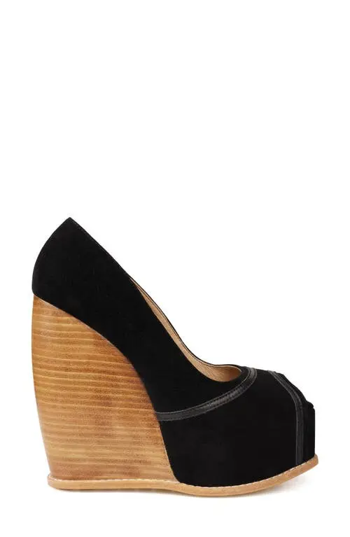 ZIGI Domenika Peep Toe Wedge Sandal - Blk Suede