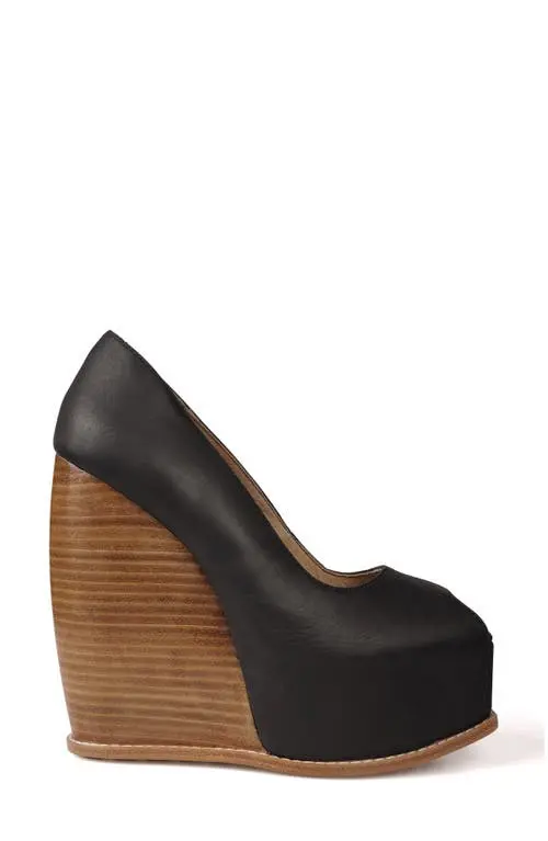 ZIGI Peep Toe Platform Wedge Sandal - Black Leather