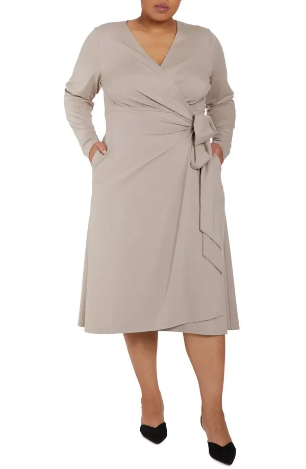 PARI PASSU Belinda Long Sleeve Ponte Wrap Dress - Oyster | Editorialist