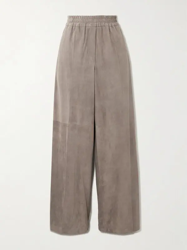 Brunello Cucinelli Suede Wide-leg Pants - Brown
