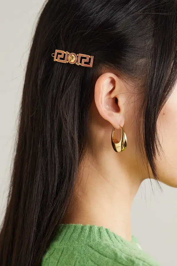 Gold-Tone Versace hair clip with pave rimstones. Gold Medusa Head Coin Gold Hair Pin Clip Pin Versace Dupe  main image 4