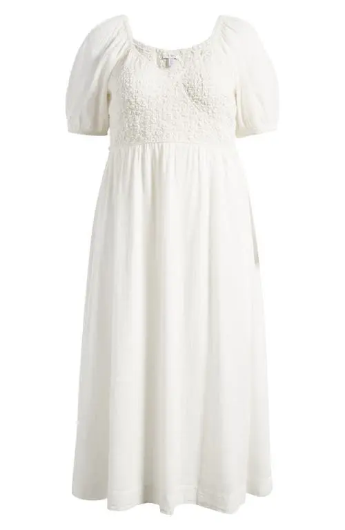 Topshop Curve Smocked Cotton Blend Dress - White