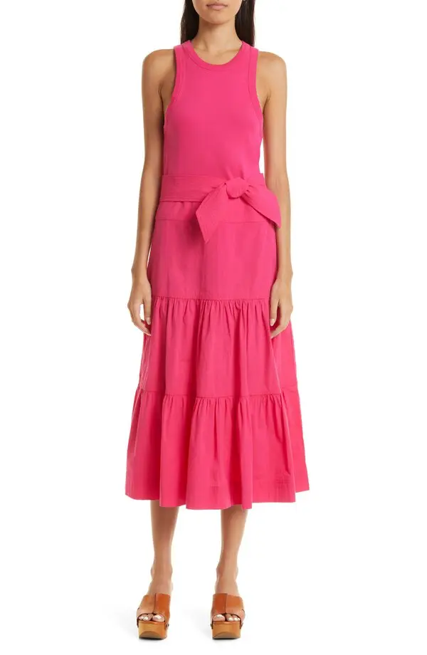 Veronica Beard Austyn Mixed Media Stretch Cotton Dress