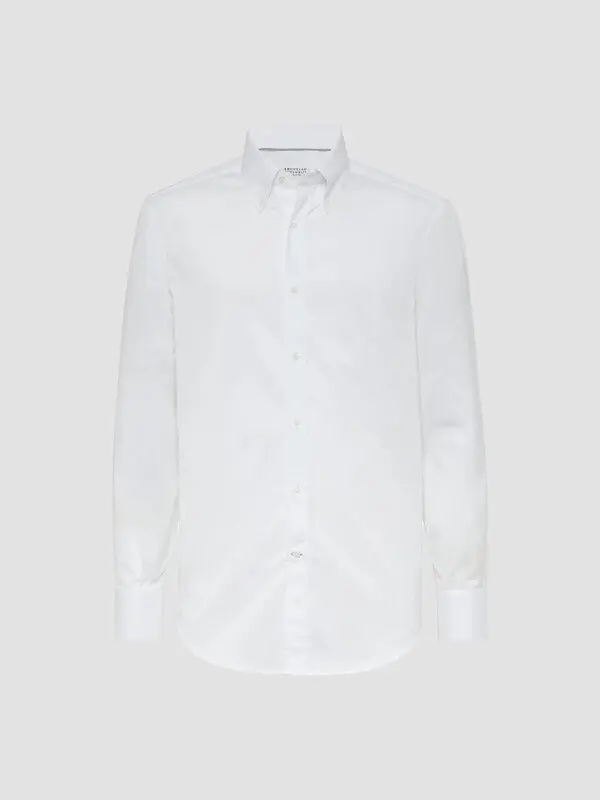 Brunello Cucinelli Twill Basic Fit Shirt With Button-down Collar