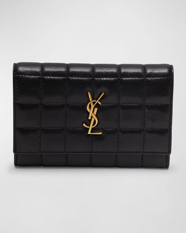Saint Laurent Monogram Flap Small Wallet In Quilted Smooth Leather