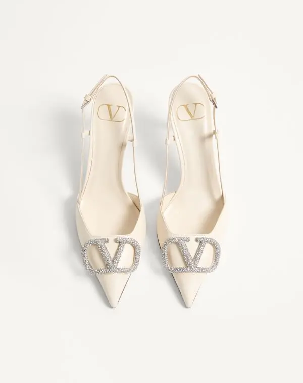 Valentino Garavani Vlogo Slingback Pump - Light Ivory/crystal