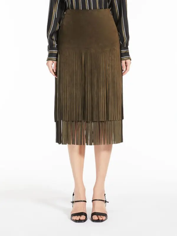 Max Mara Suede Skirt With Fringe