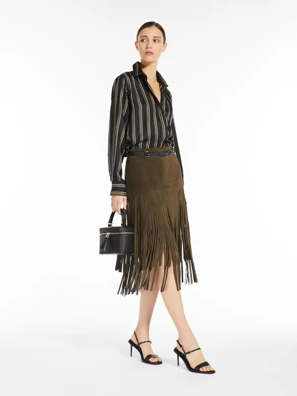Max Mara Suede Skirt With Fringe