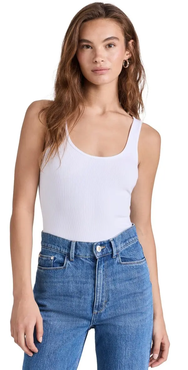 L'Agence Nica Scoop Neck Ribbed Thong Bodysuit - White