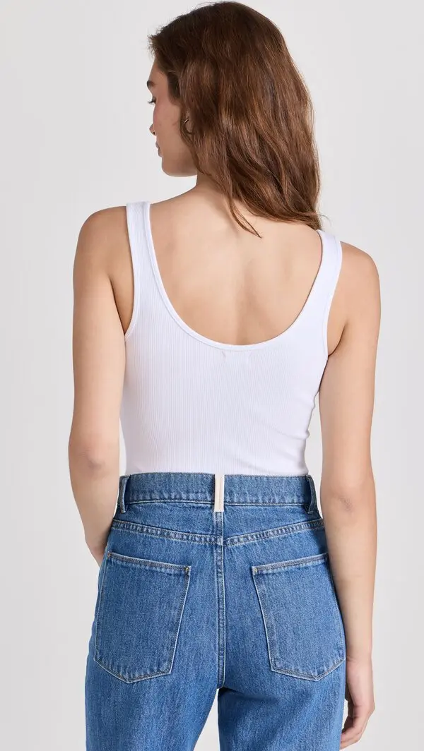 L'Agence Nica Scoop Neck Ribbed Thong Bodysuit - White
