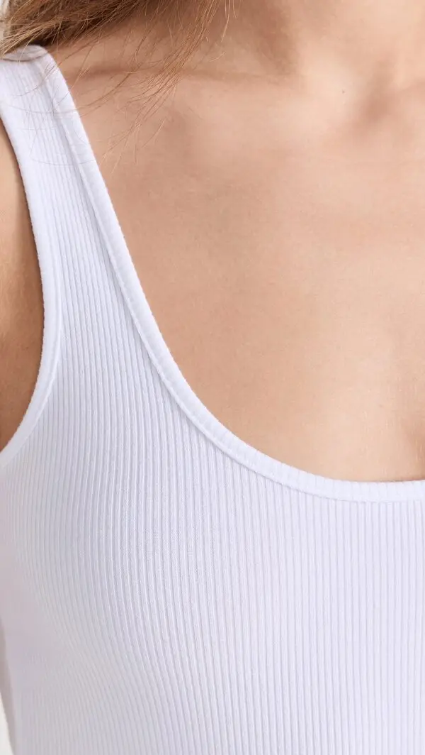 L'Agence Nica Scoop Neck Ribbed Thong Bodysuit - White