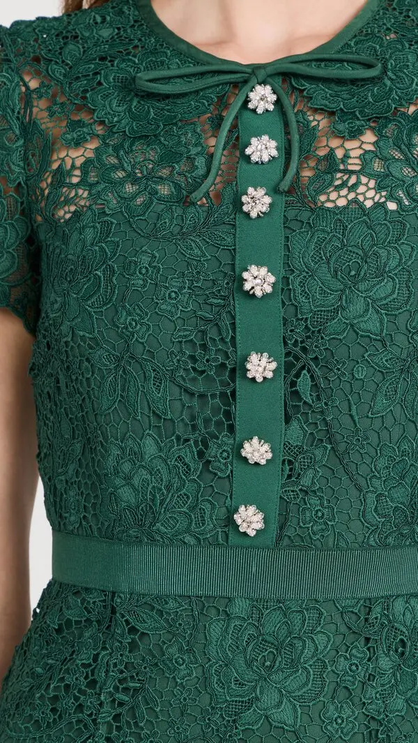 green emerald velvet dress Green Cord Lace Midi Dress – self-portrait-EU