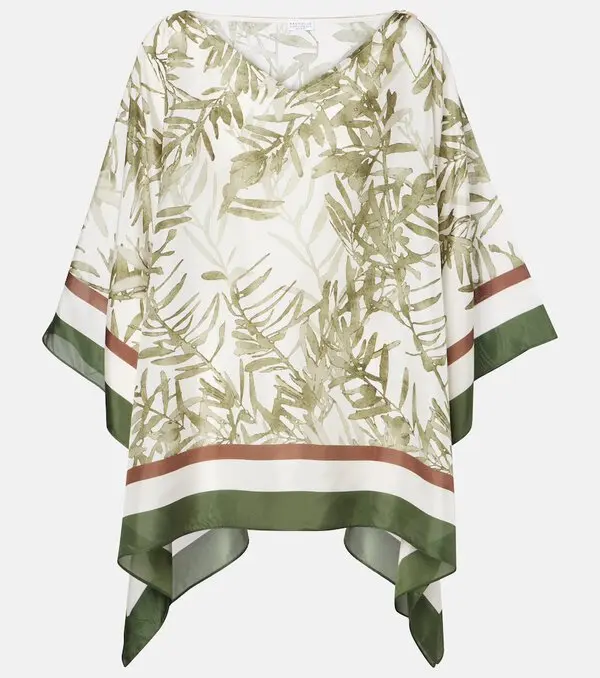 Brunello Cucinelli Printed Silk Kaftan - Green