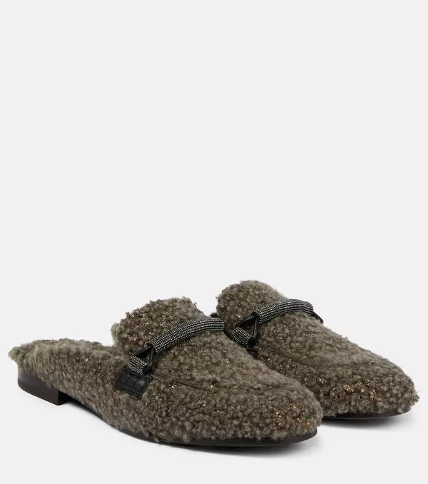 Brunello Cucinelli Embellished Shearling Slippers