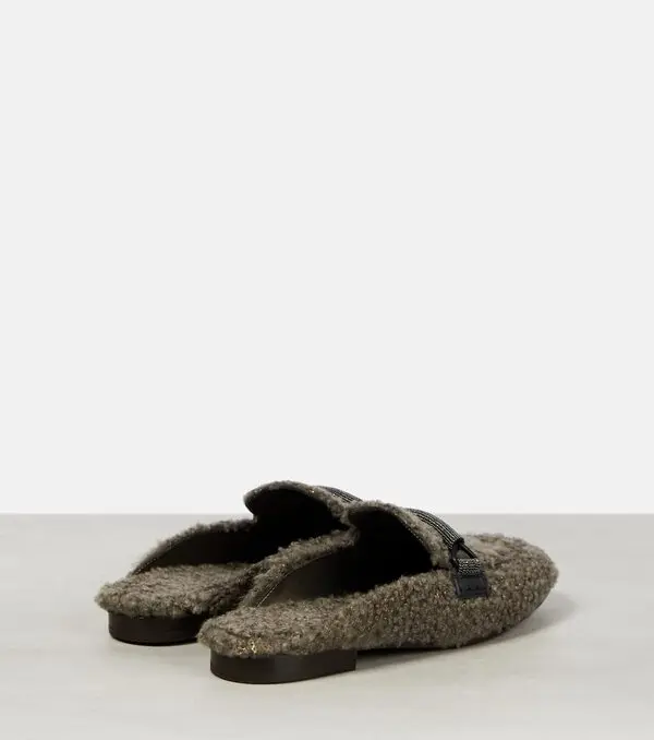 Brunello Cucinelli Embellished Shearling Slippers