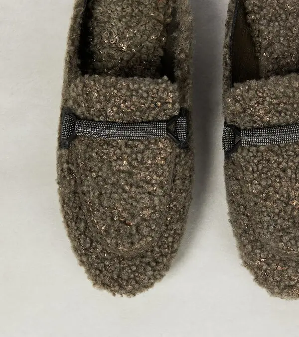 Brunello Cucinelli Embellished Shearling Slippers