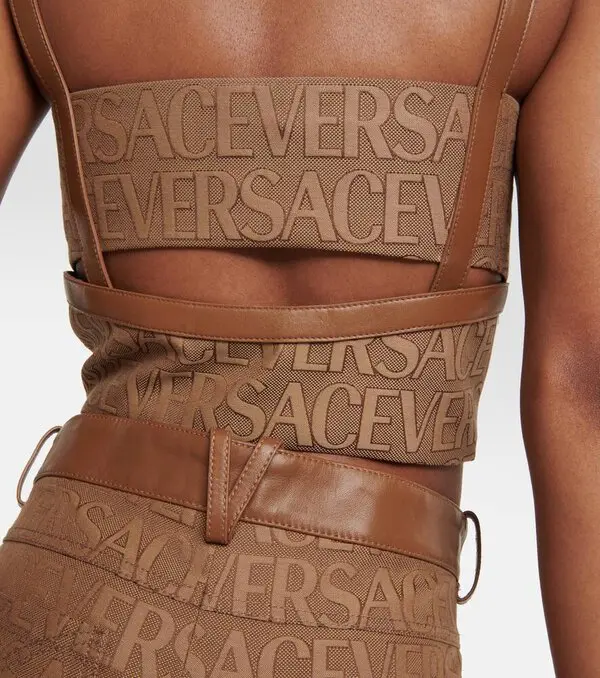 Versace Allover Leather-trimmed Bustier - Beige