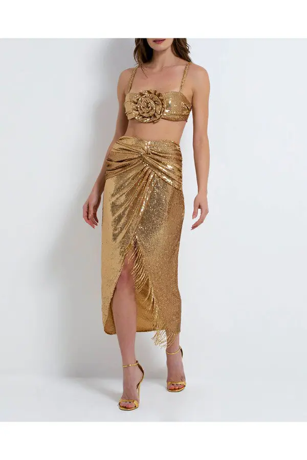 slim fit dress slacks Draped Sequined Mini Dress 46 (FR) / Gold main image 0