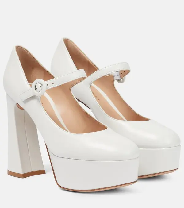 GIANVITO ROSSI Mary Jane Leather Platform Pumps - White