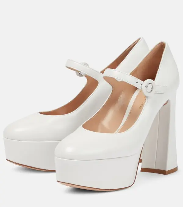 GIANVITO ROSSI Mary Jane Leather Platform Pumps - White