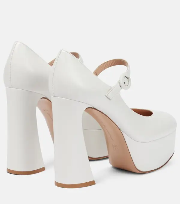 GIANVITO ROSSI Mary Jane Leather Platform Pumps - White