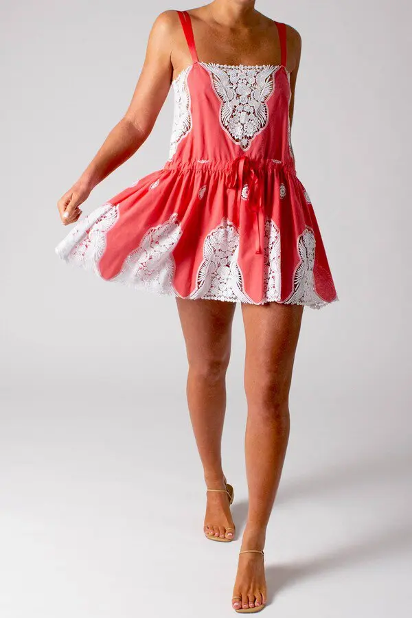 Miguelina Brielle Embroidery Mini Dress - Red