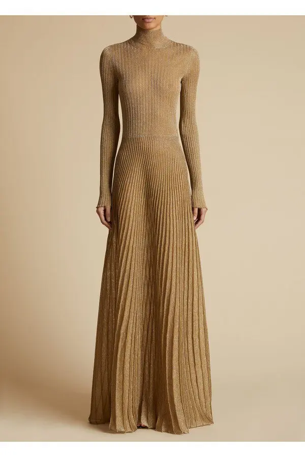 khaite gold dress KHAITE Rumer Dress in Gold