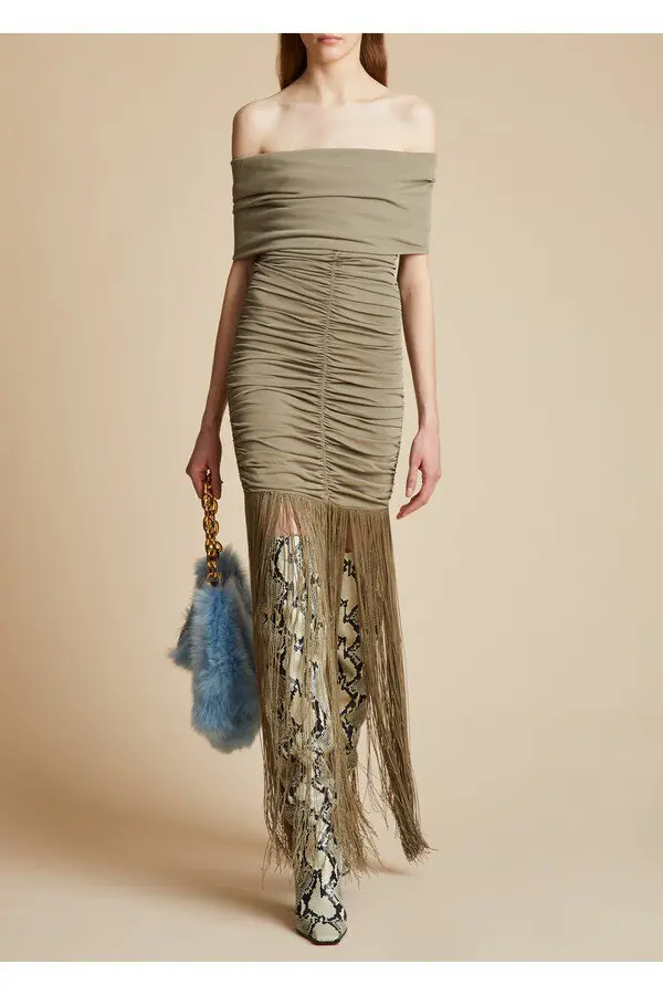 green emerald velvet dress KHAITE RIBBED KNIT MIDI DRESS SMALL