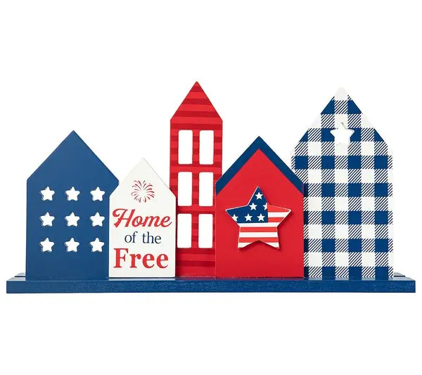 GLITZHOME 16' Wooden Patriotic Americana House Able Topper - One-color