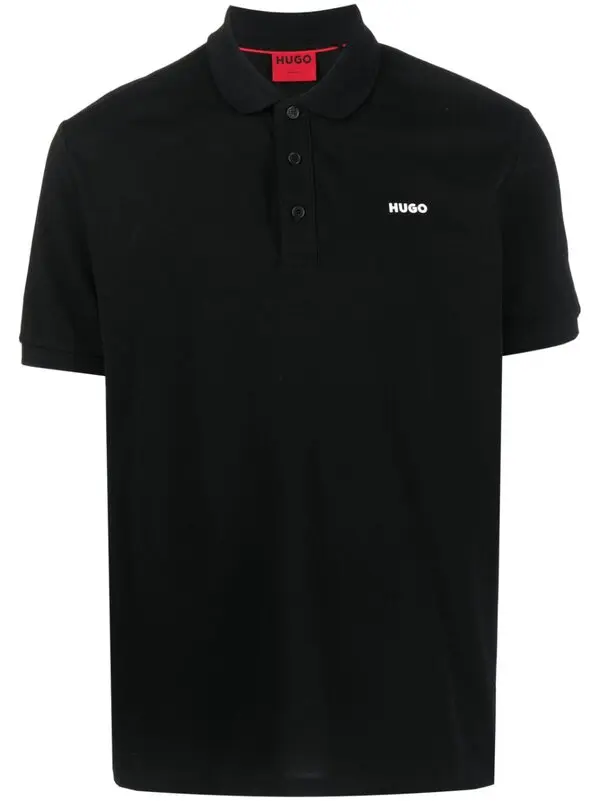Hugo Cotton-piqué Polo Shirt With Logo Print - Black