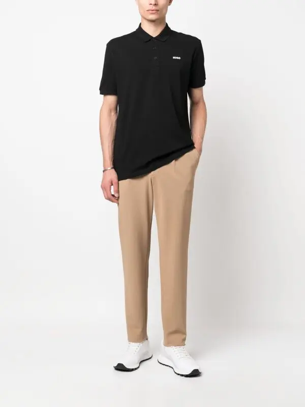 Hugo Cotton-piqué Polo Shirt With Logo Print - Black