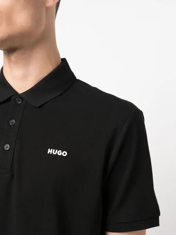 Hugo Cotton-piqué Polo Shirt With Logo Print - Black