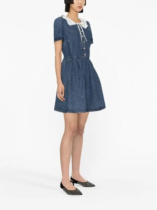 SELF-PORTRAIT Lace-trimmed Denim Mini Dress