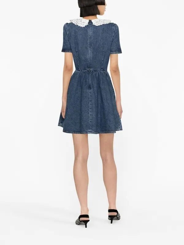 SELF-PORTRAIT Lace-trimmed Denim Mini Dress