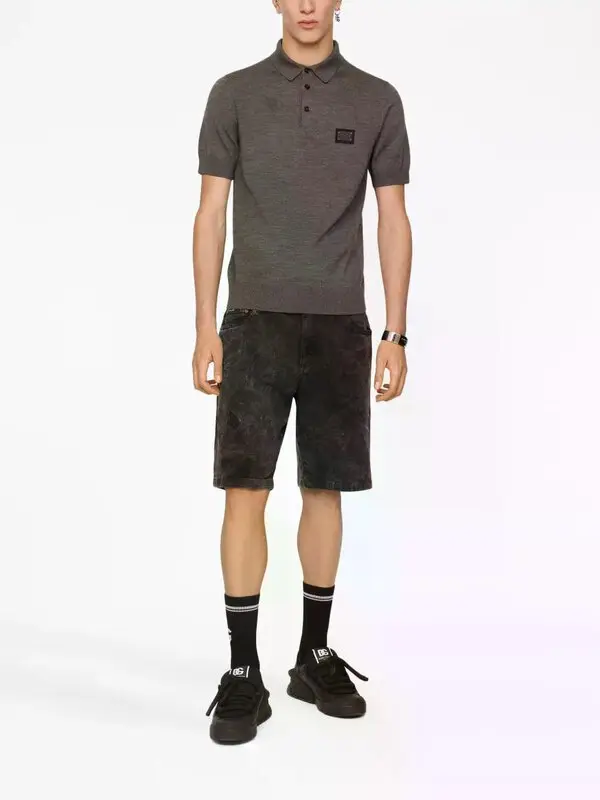 Dolce & Gabbana Logo-tag Wool Polo Shirt - Grey