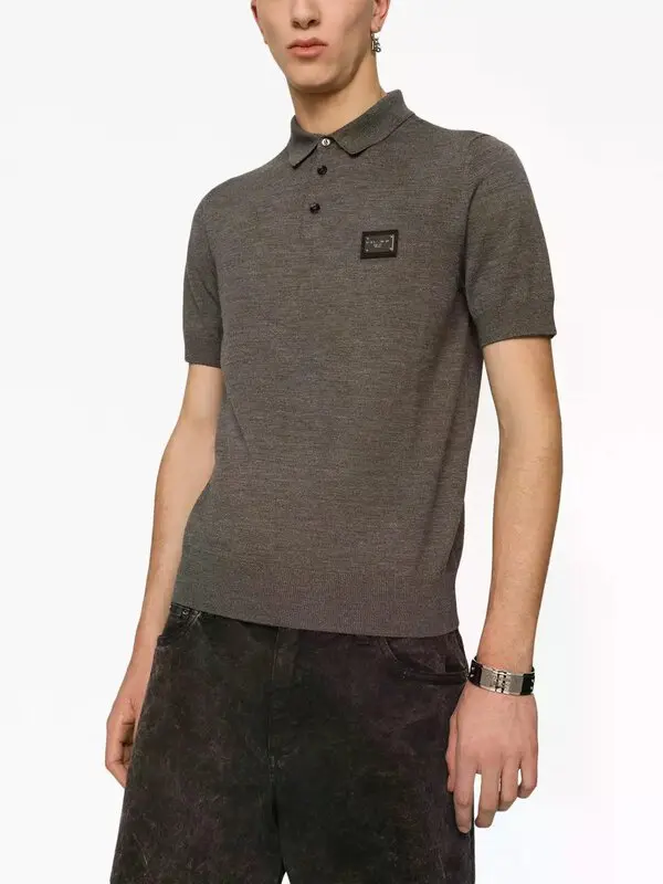 Dolce & Gabbana Logo-tag Wool Polo Shirt - Grey
