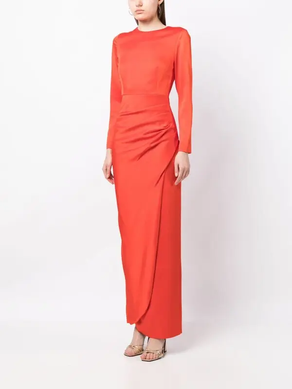 Paule Ka Draped-Design Long-Sleeve Gown In Red - 47% Off | Editorialist