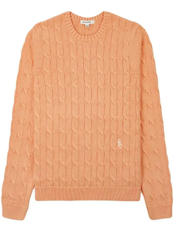 SPORTY & RICH Logo-embroidered Cable-knit Jumper
