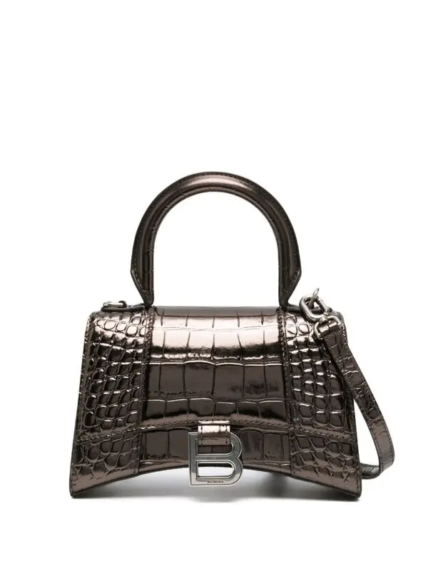 Balenciaga Hourglass Xs Crocodile-embossed Tote Bag - Brown