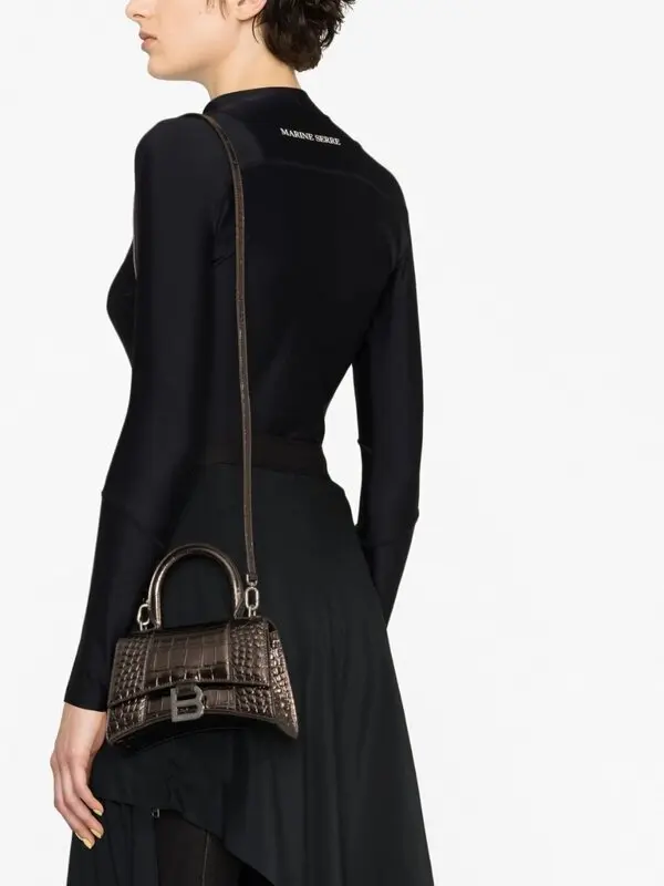 Balenciaga Hourglass Xs Crocodile-embossed Tote Bag - Brown
