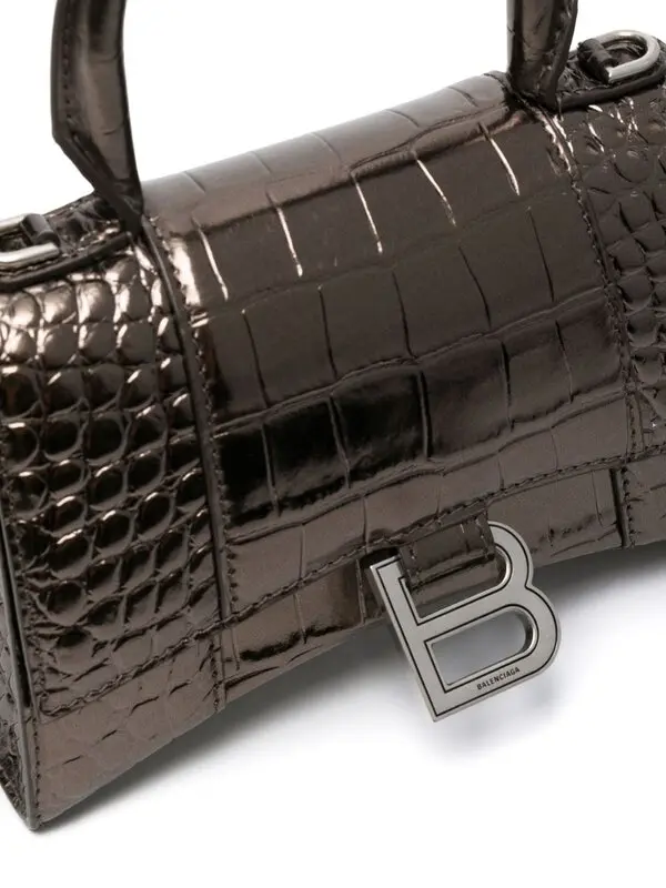 Balenciaga Hourglass Xs Crocodile-embossed Tote Bag - Brown