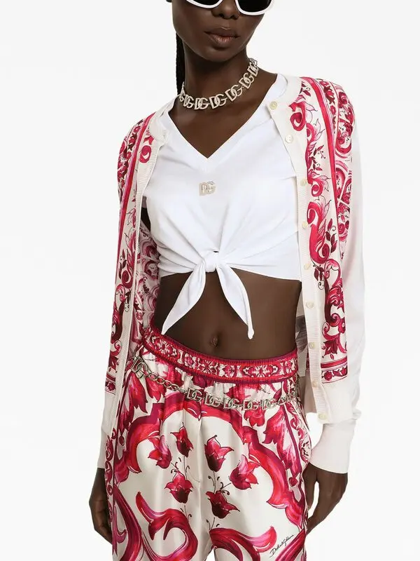 Dolce & Gabbana Majolica-print Silk Cardigan - White