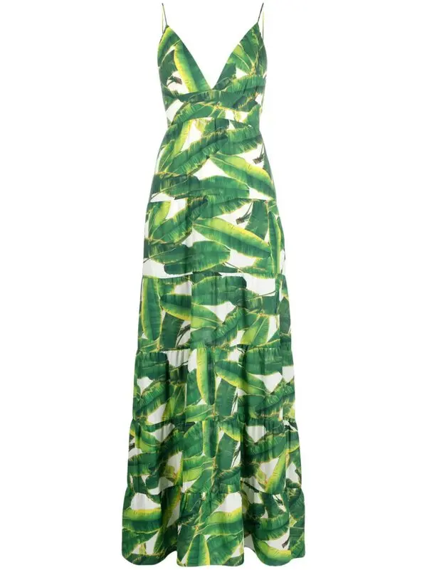 Alice + Olivia Karolina Leaf-Print Maxi Dress In Green - 30% Off |  Editorialist