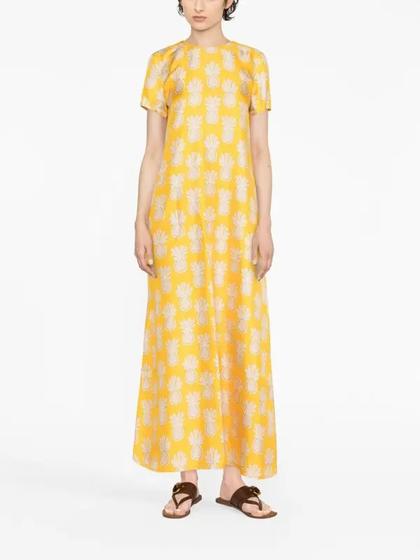 La DoubleJ Swing Graphic-print Silk Dress - Yellow
