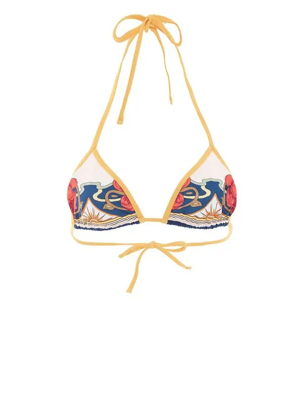 La DoubleJ Tropical-print Bikini Top - Neutrals